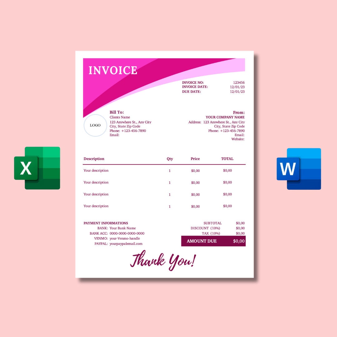Pinky Invoice Template: Suitable for Small Business, Professional ...
