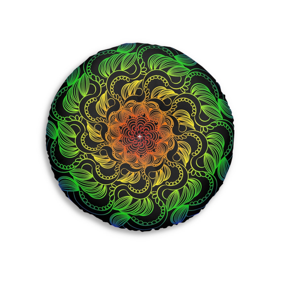 Floor Cushion Handmade Mandala Art Rainbow on Black Background Drawn by ...