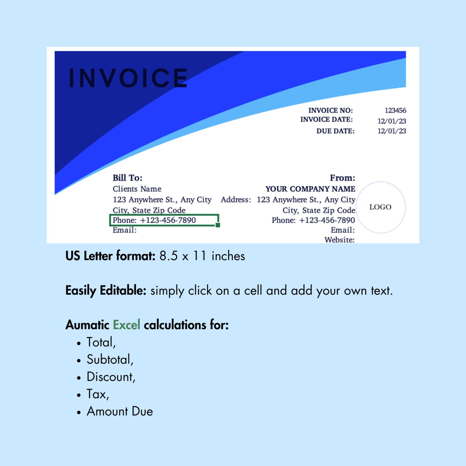 Blue Invoice Template: Suitable for Small Business, Professional ...