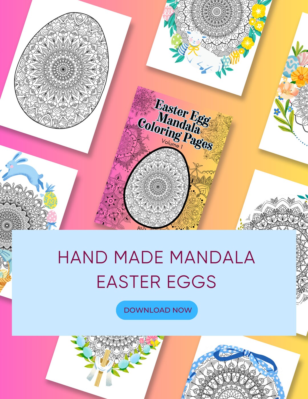 Easter Egg Mandala Coloring Pages for Adults: Hand-drawn Relaxation and ...