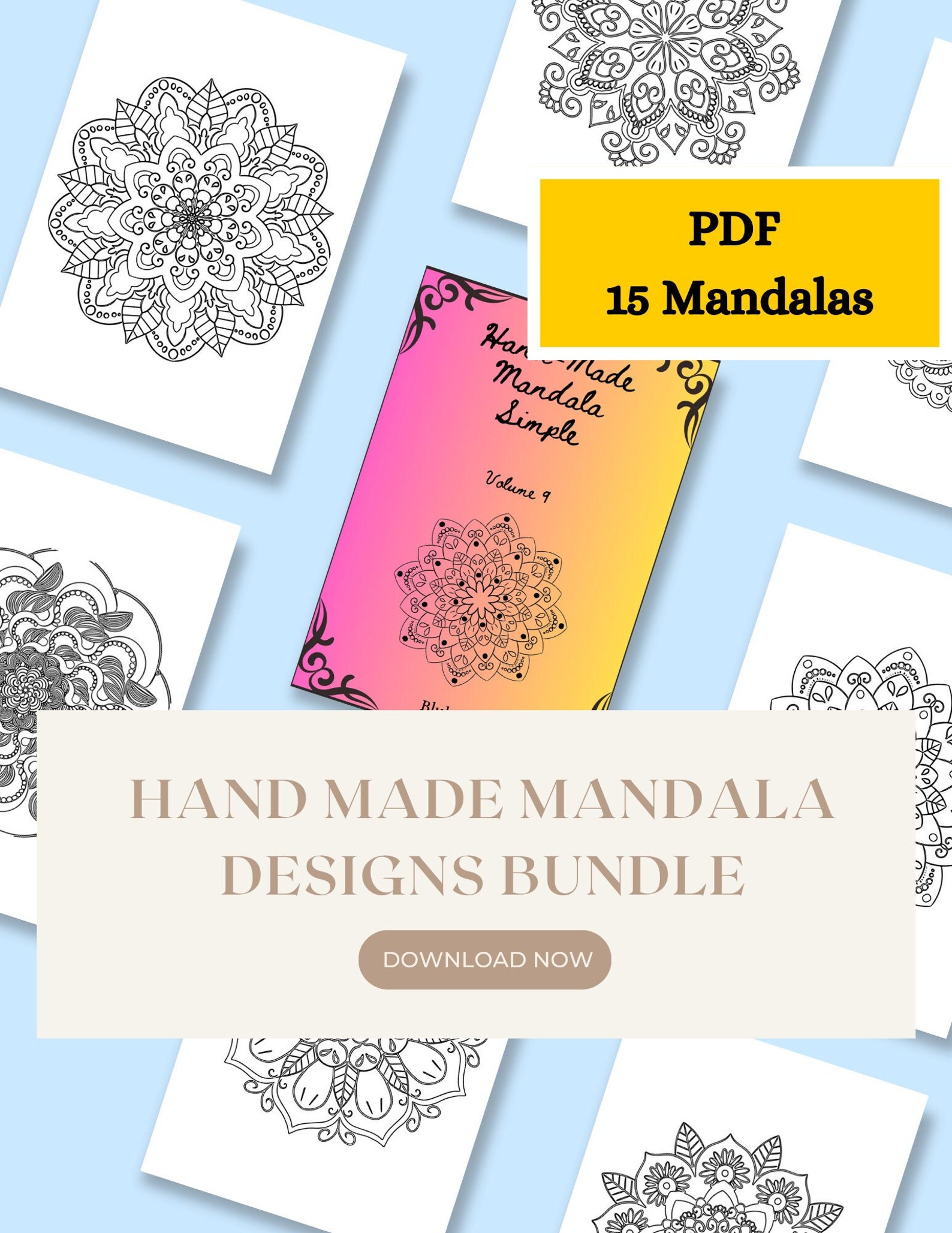 Simple Mandala Coloring Pages 15 Hand Drawn Designs - Vol. 9, Adult ...