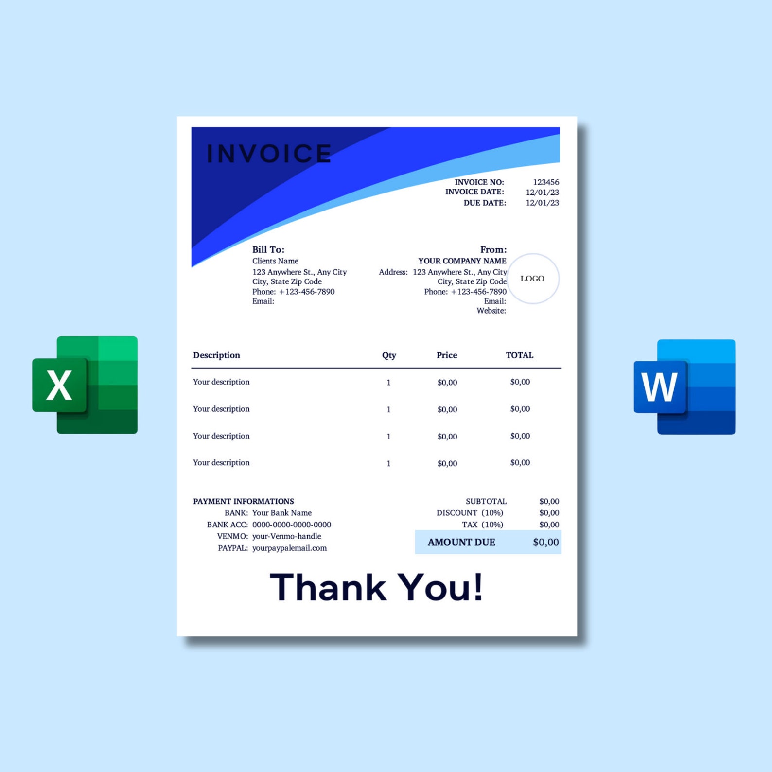 Blue Invoice Template: Suitable for Small Business, Professional ...