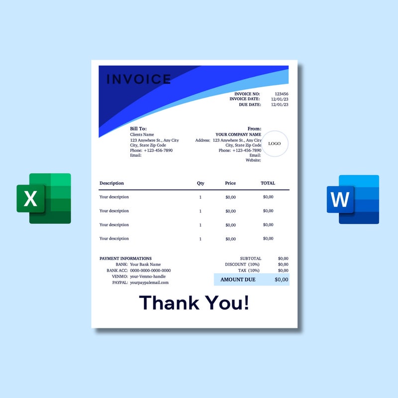 Invoice Template Blue - Etsy