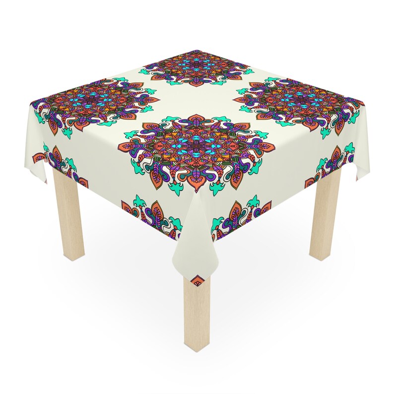 Tablecloth With Mandala Art Drawn by Hand, Ivory, Square - Etsy