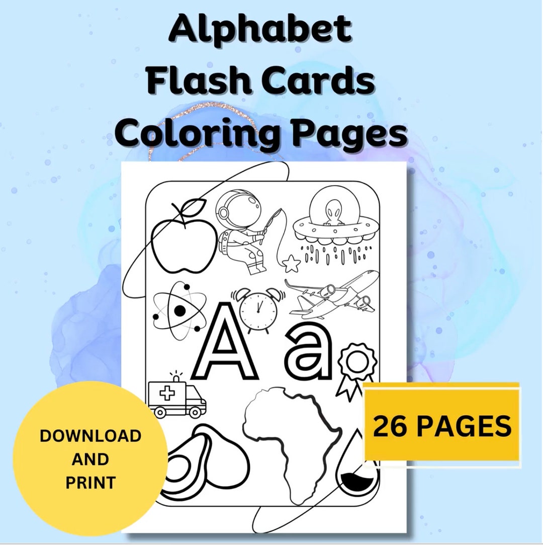 26 Alphabet Flashcards, Printable Coloring Pages for Kids, ABC ...