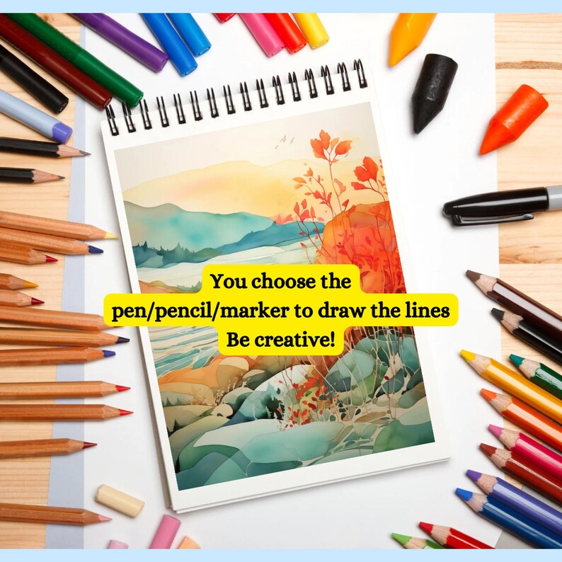 Reverse Coloring Pages Watercolor Landscapes, 34 Designs for Creative ...