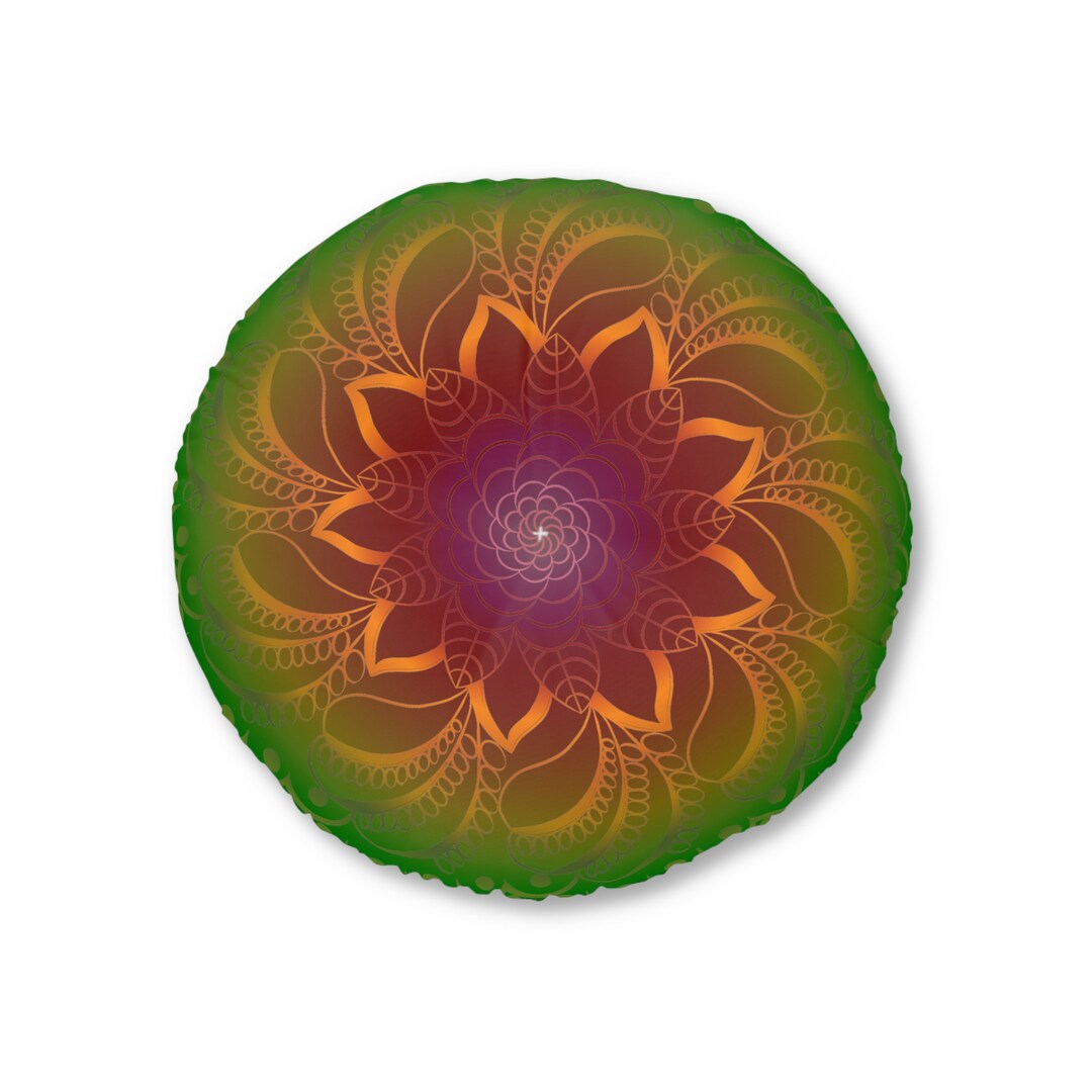 Floor Cushion Handmade Mandala Art Rainbow Flower Mandala on Black ...