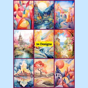 Reverse Coloring Pages - Watercolor Landscapes, 34 Designs for Creative ...