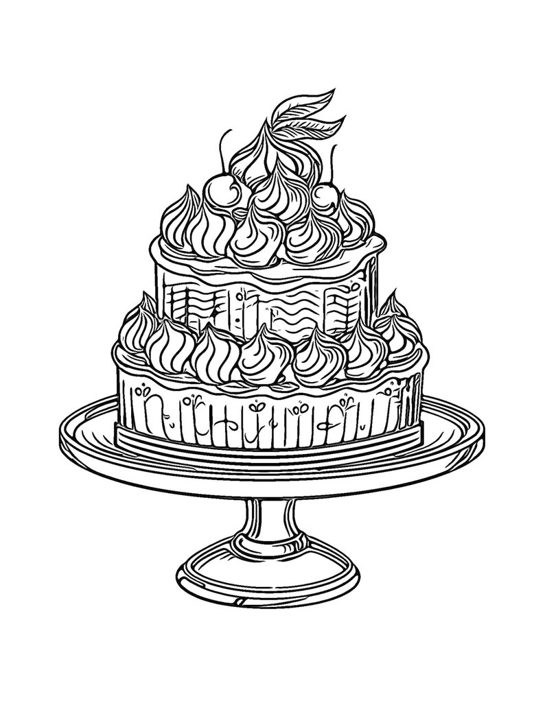 Whimsical Cakes Coloring Pages: Fun and Creative Designs for Relaxation ...
