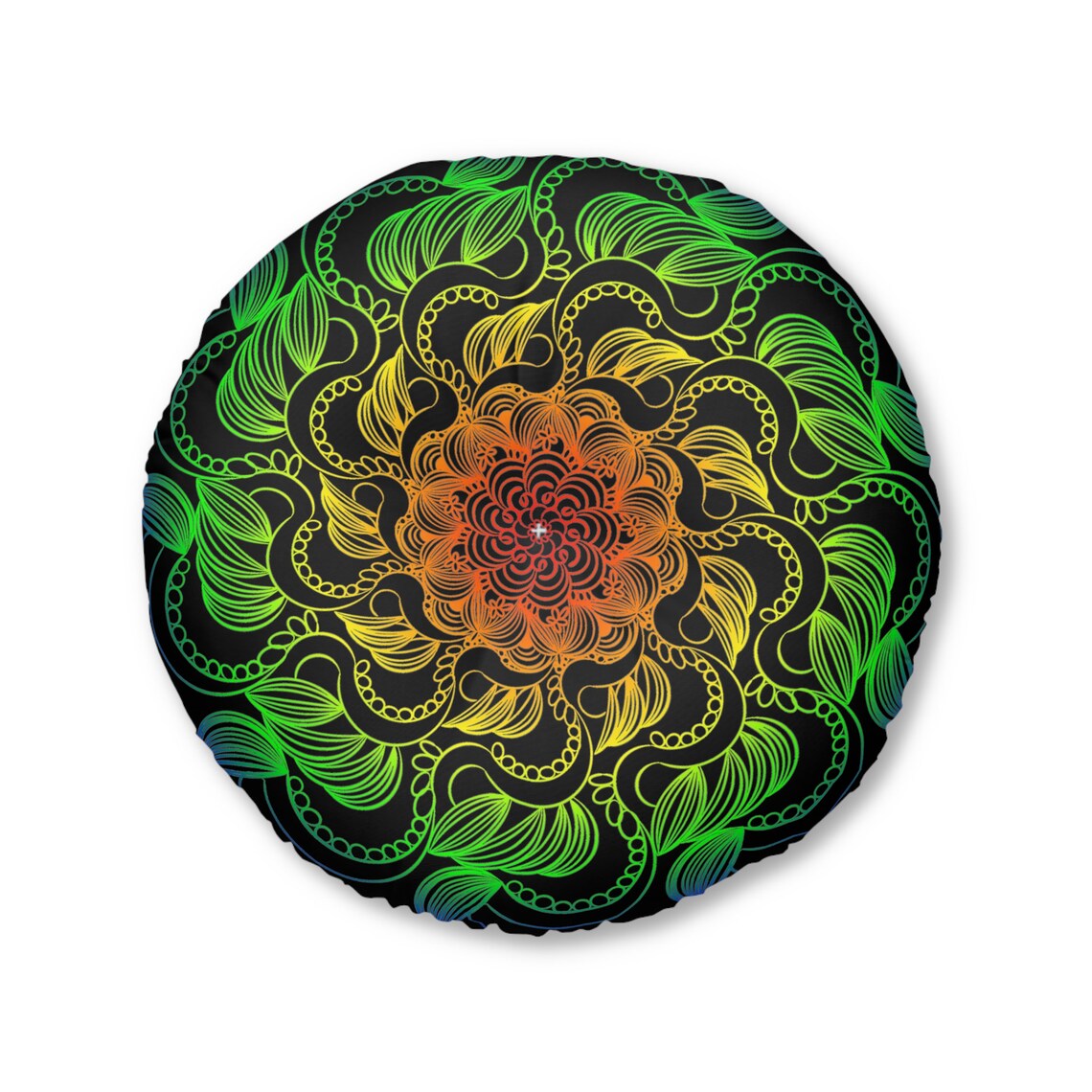 Floor Cushion Handmade Mandala Art Rainbow on Black Background Drawn by ...