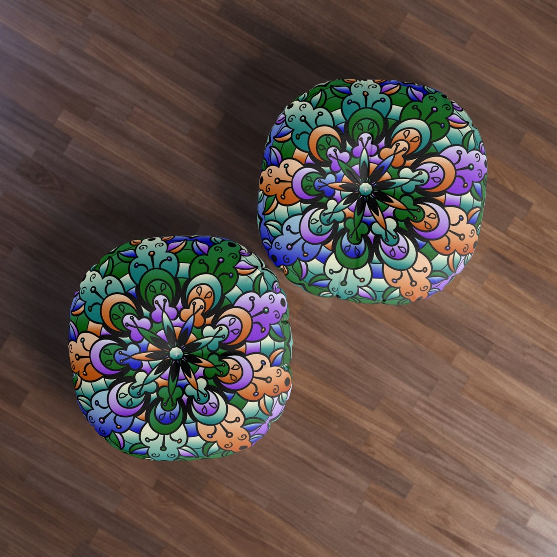 Floor Cushion Mandala Art Hand Drawn Beautiful Colors on Dark Blue ...