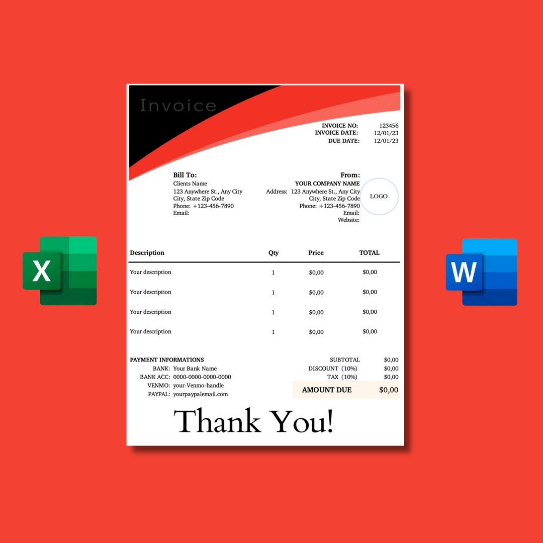 Red Invoice Template: Suitable for Small Business, Professional Invoice ...