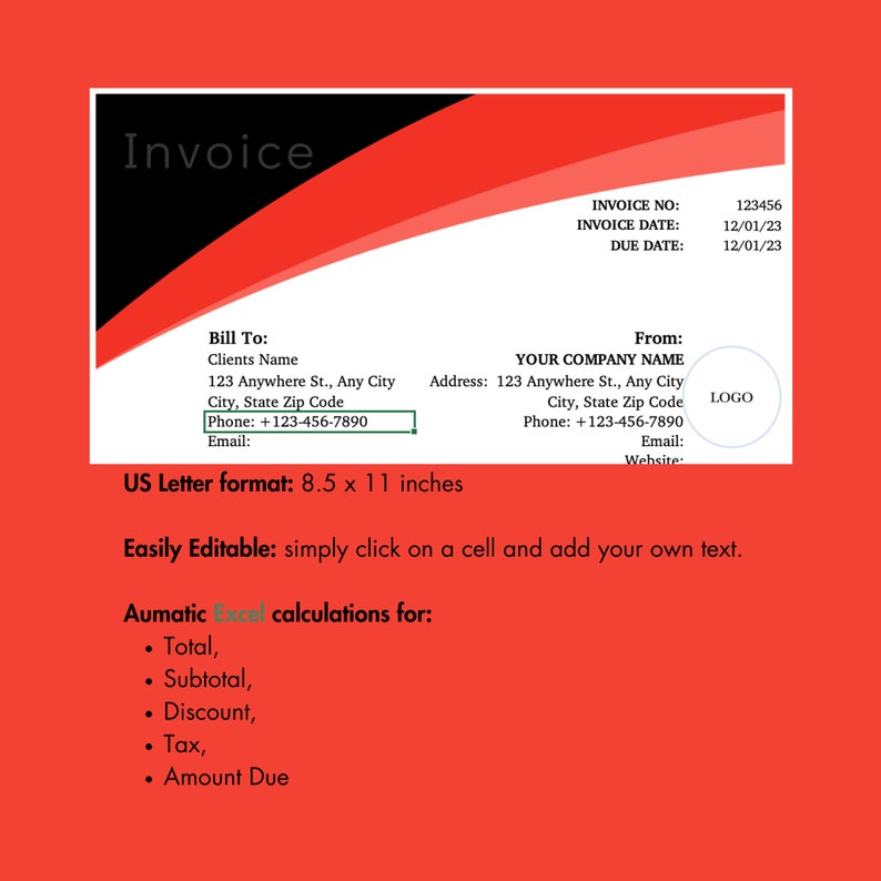 Red Invoice Template: Suitable for Small Business, Professional Invoice ...