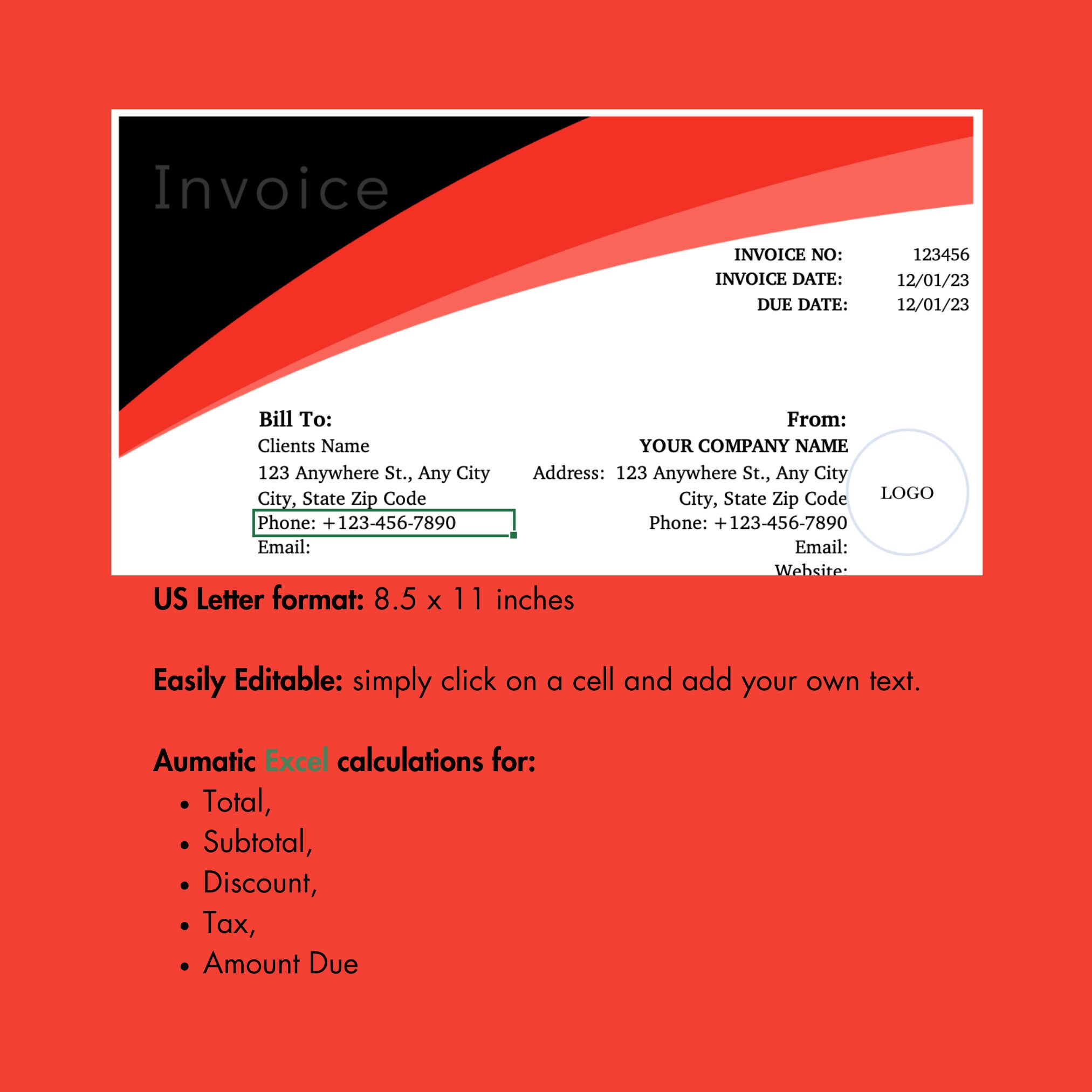 Red Invoice Template: Suitable for Small Business, Professional Invoice ...