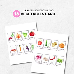 VEGETABLES, Flashcards, Printable Cards, A4 and Letter Size, Preschool ...