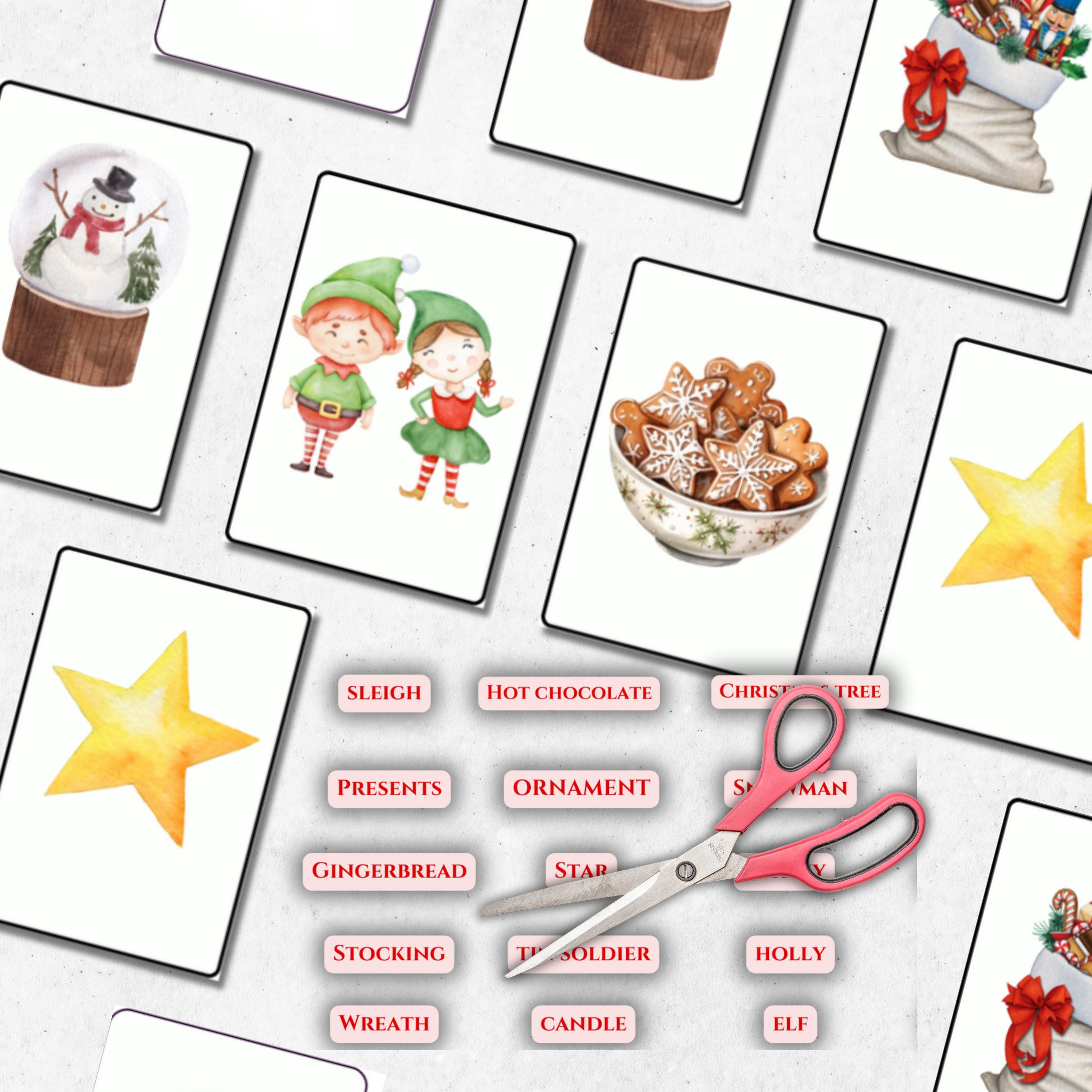 Christmas Flashcards, Printable Flashcard, Gift for Kids, Christmas ...