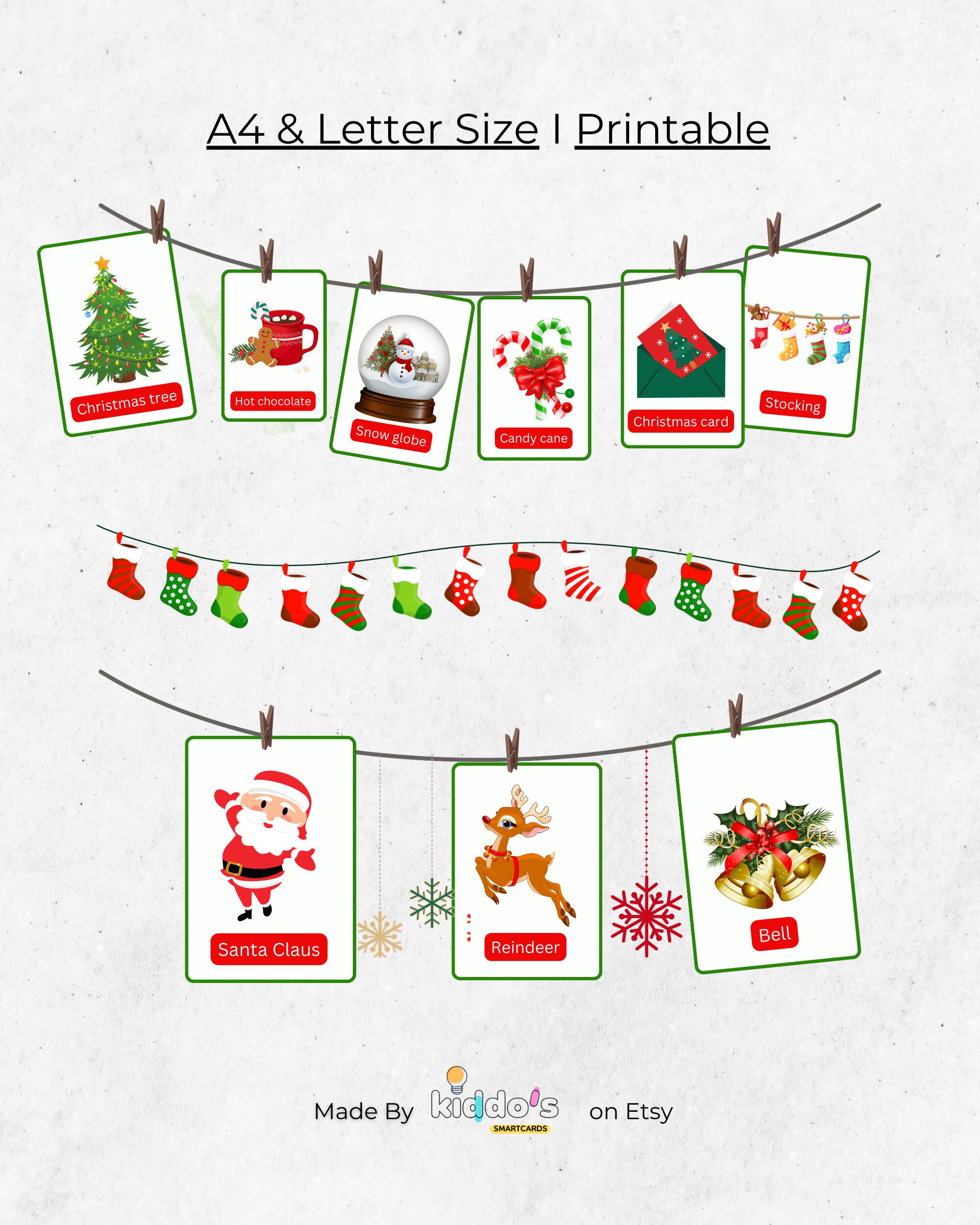 Christmas Flashcards, Printable Flashcards, Gift for Kids - Etsy