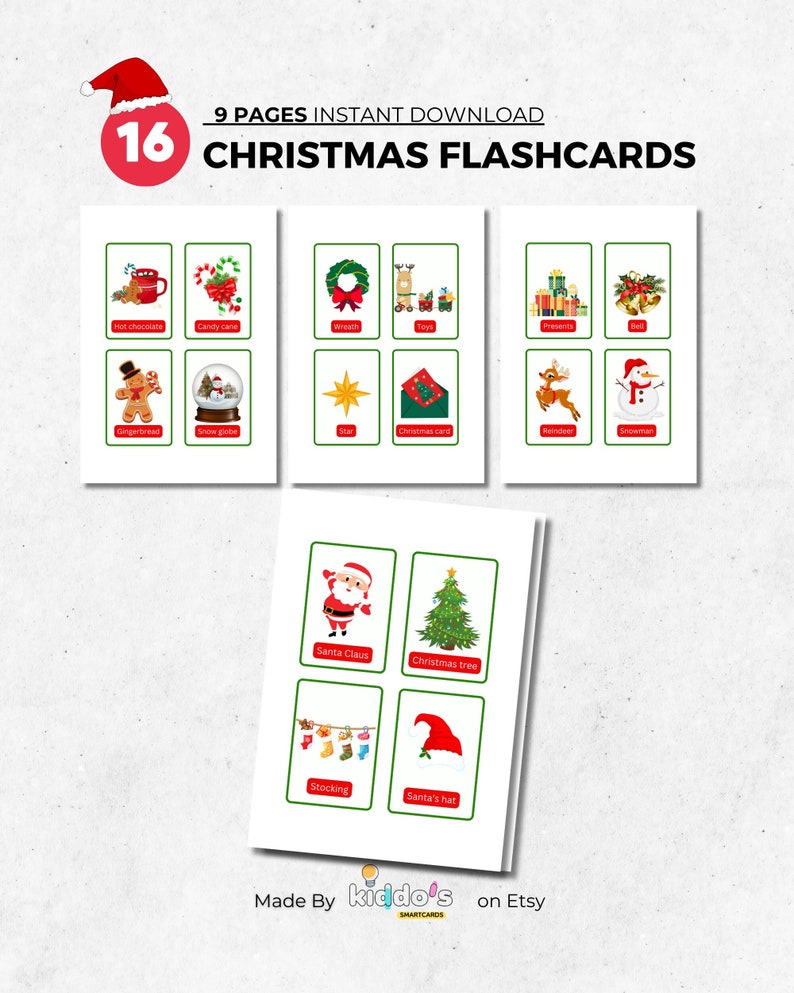 Christmas Flashcards, Printable Flashcards, Gift for Kids - Etsy