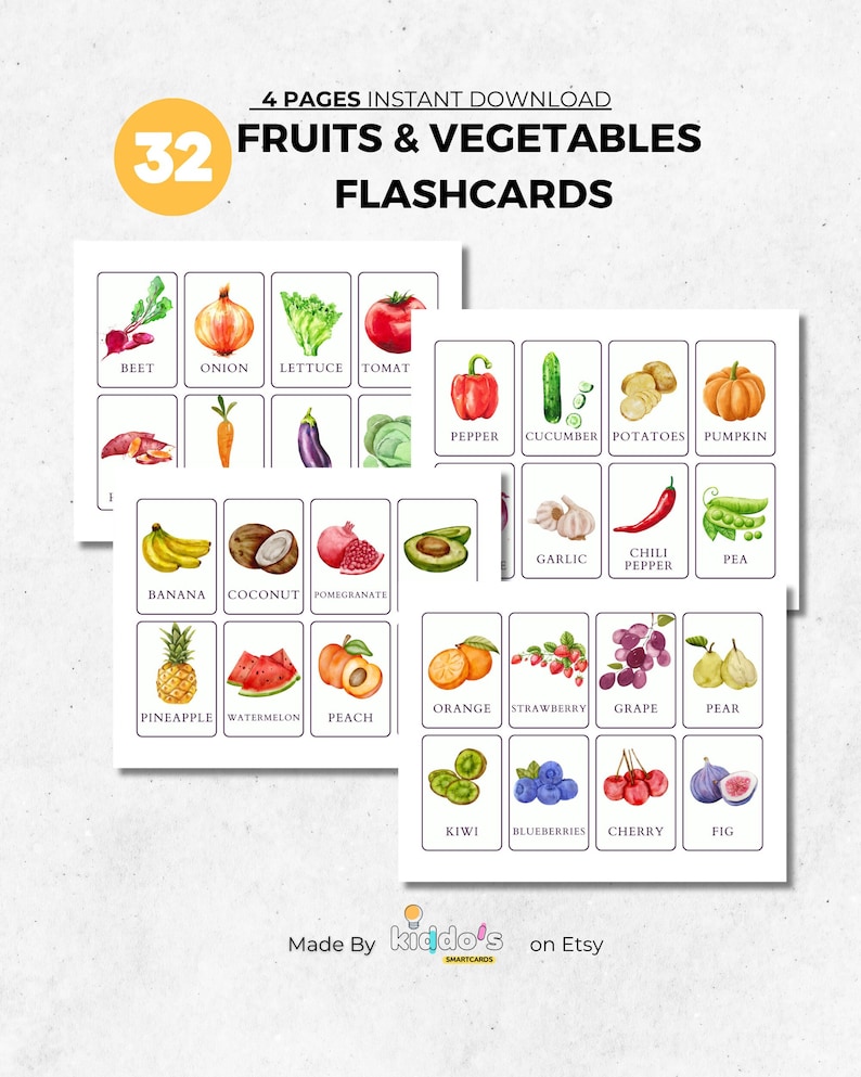 Fruits and Vegetables Flashcards, Kids Flashcards, Printable Flashcards ...
