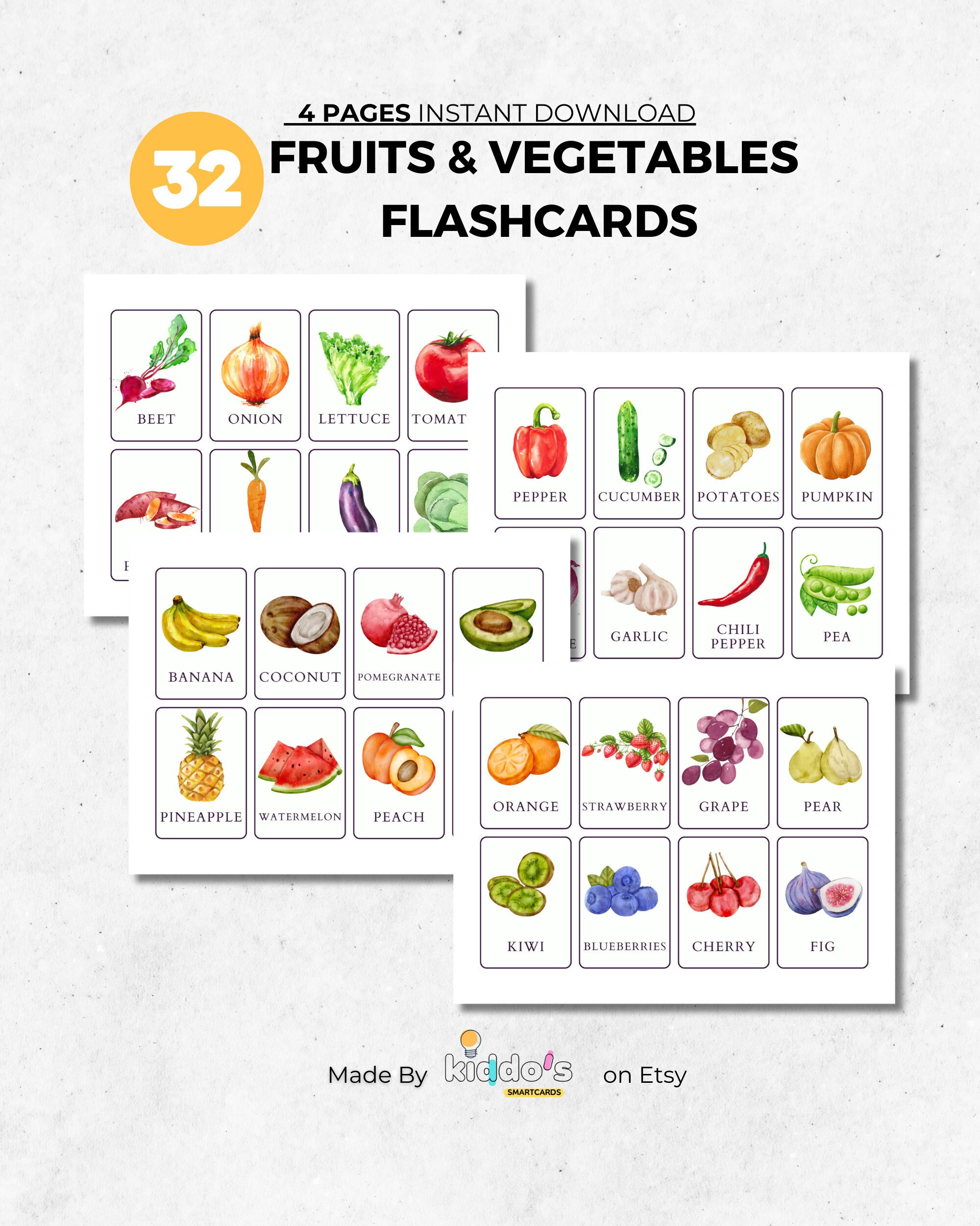 Fruits and Vegetables Flashcards, Kids Flashcards, Printable Flashcards ...