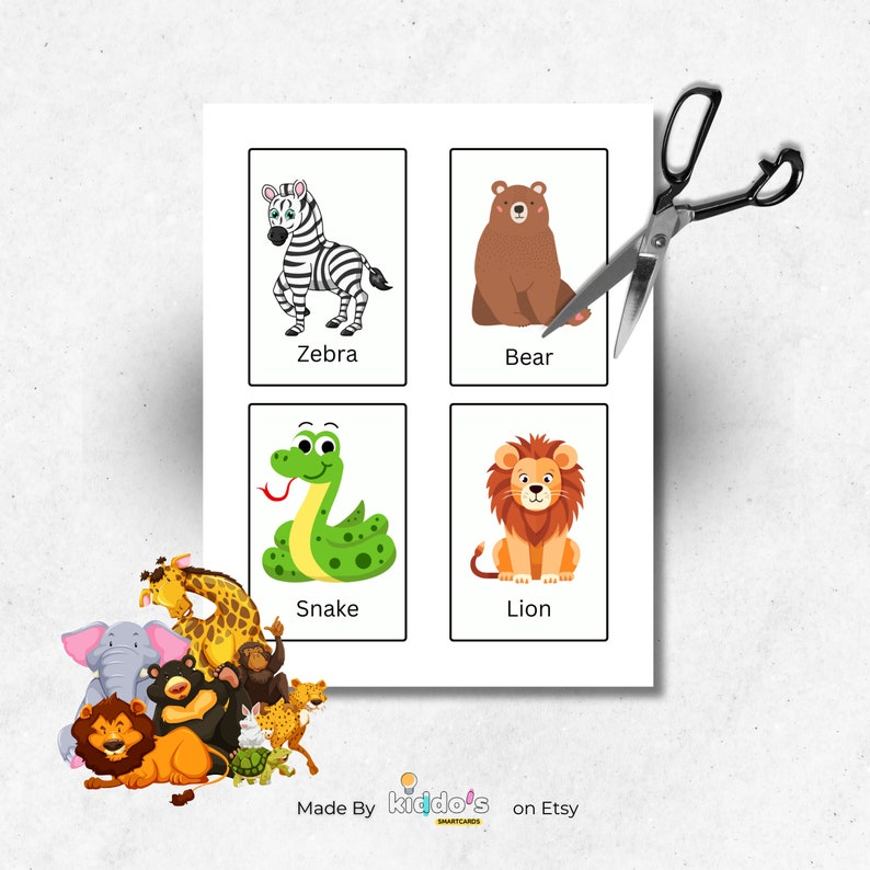 Animals Flashcard, Printable Flashcards, Gift for Kids, Montessori ...