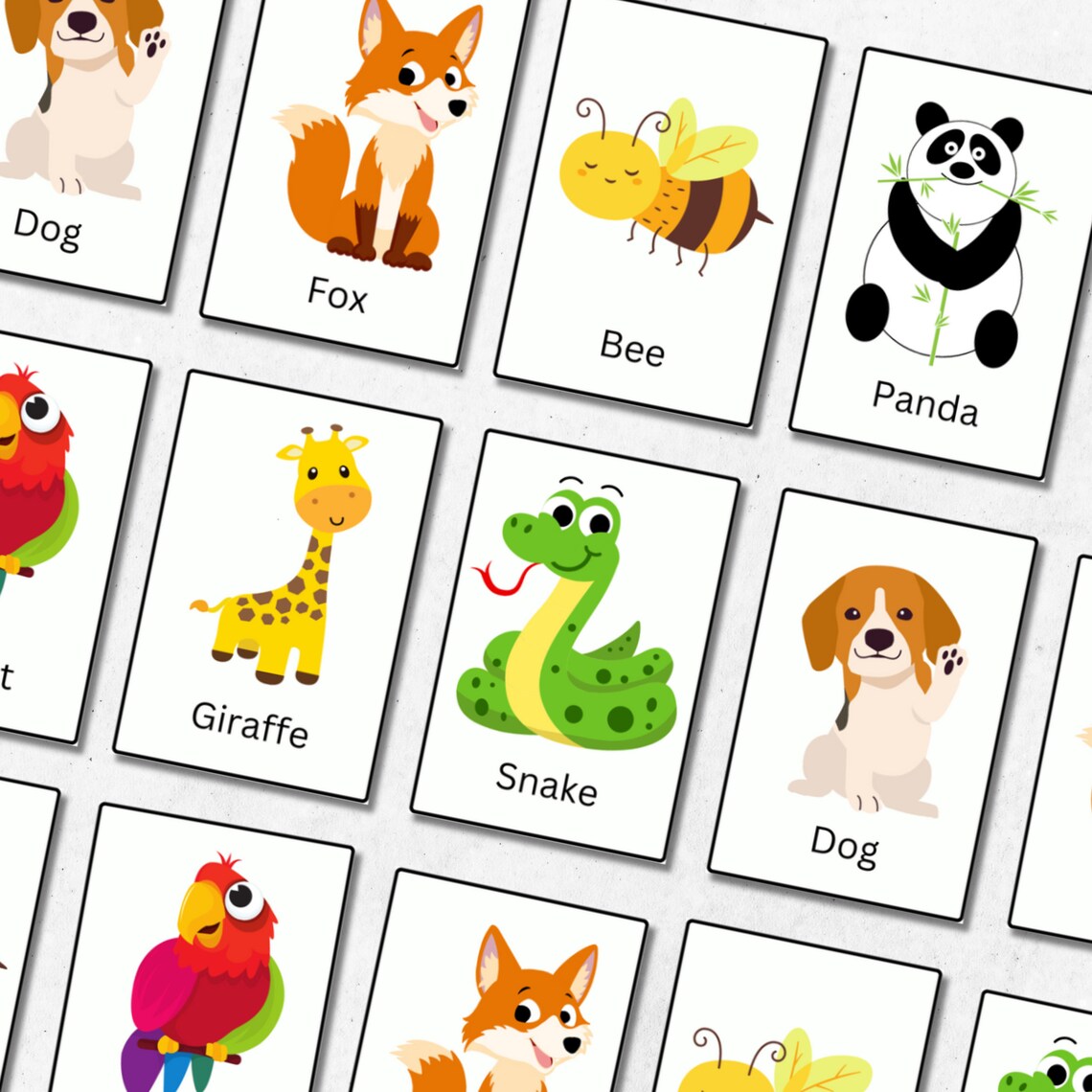 Animals Flashcard, Printable Flashcards, Gift for Kids, Montessori ...