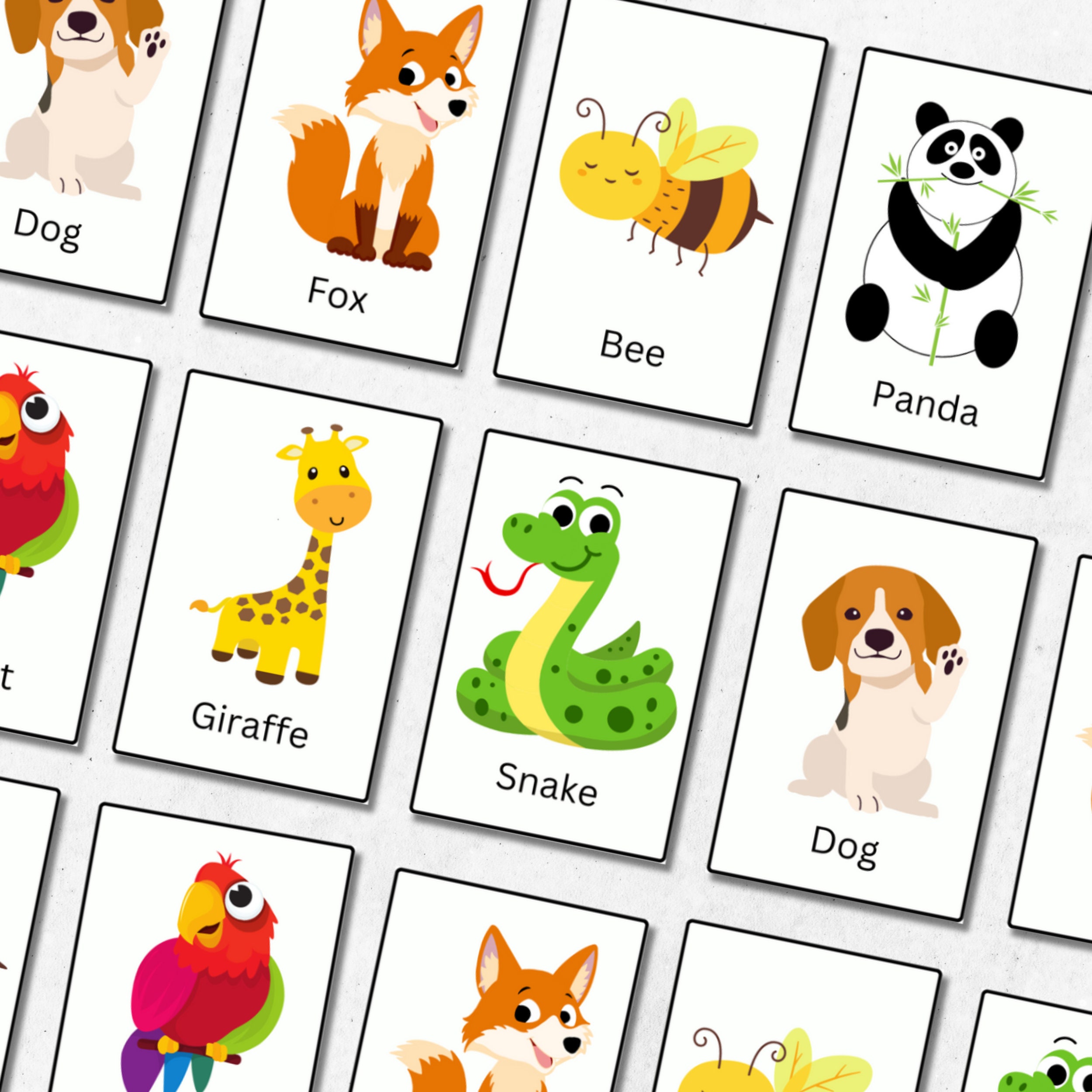 Animals Flashcard, Printable Flashcards, Gift for Kids, Montessori ...