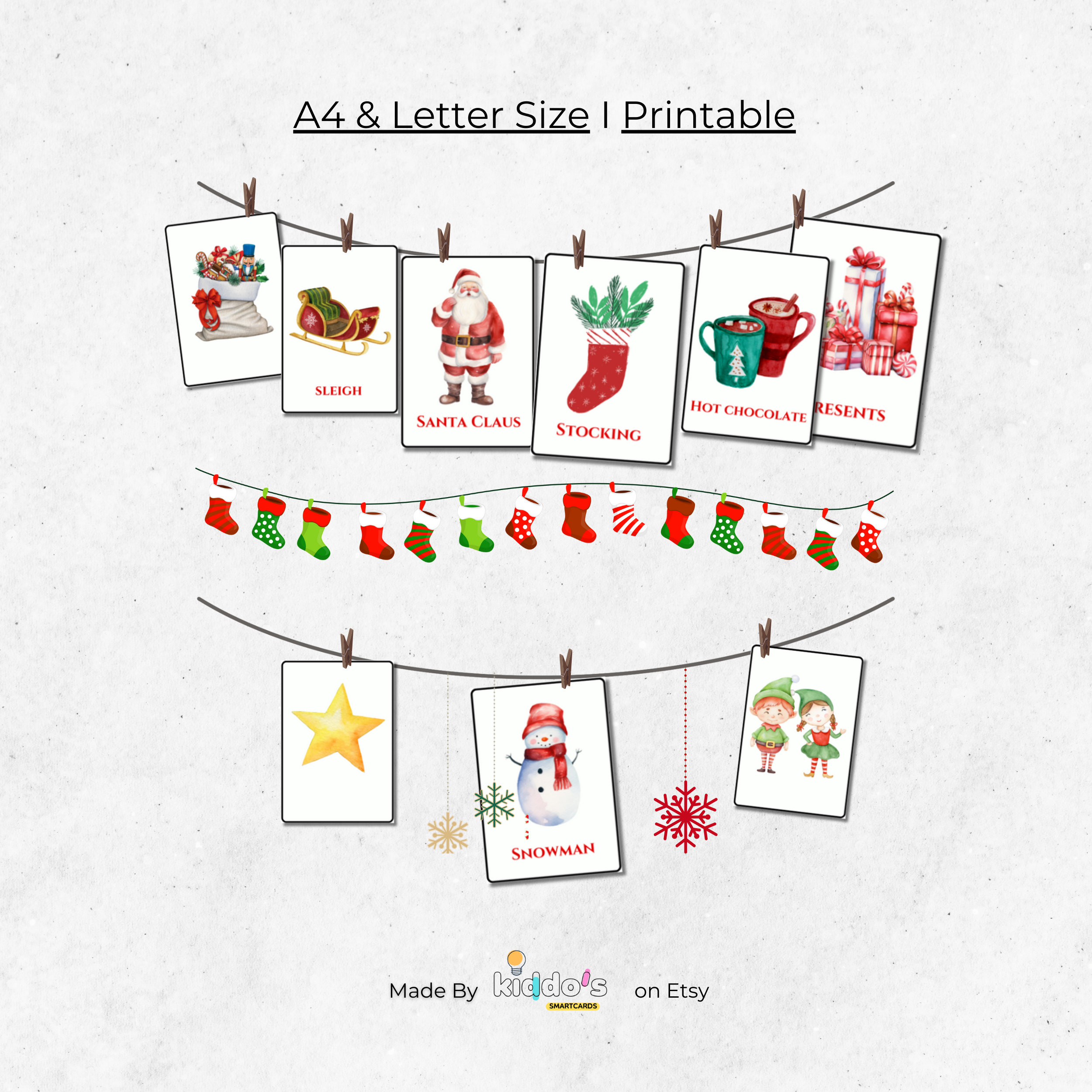 Christmas Flashcards, Printable Flashcard, Gift for Kids, Christmas ...