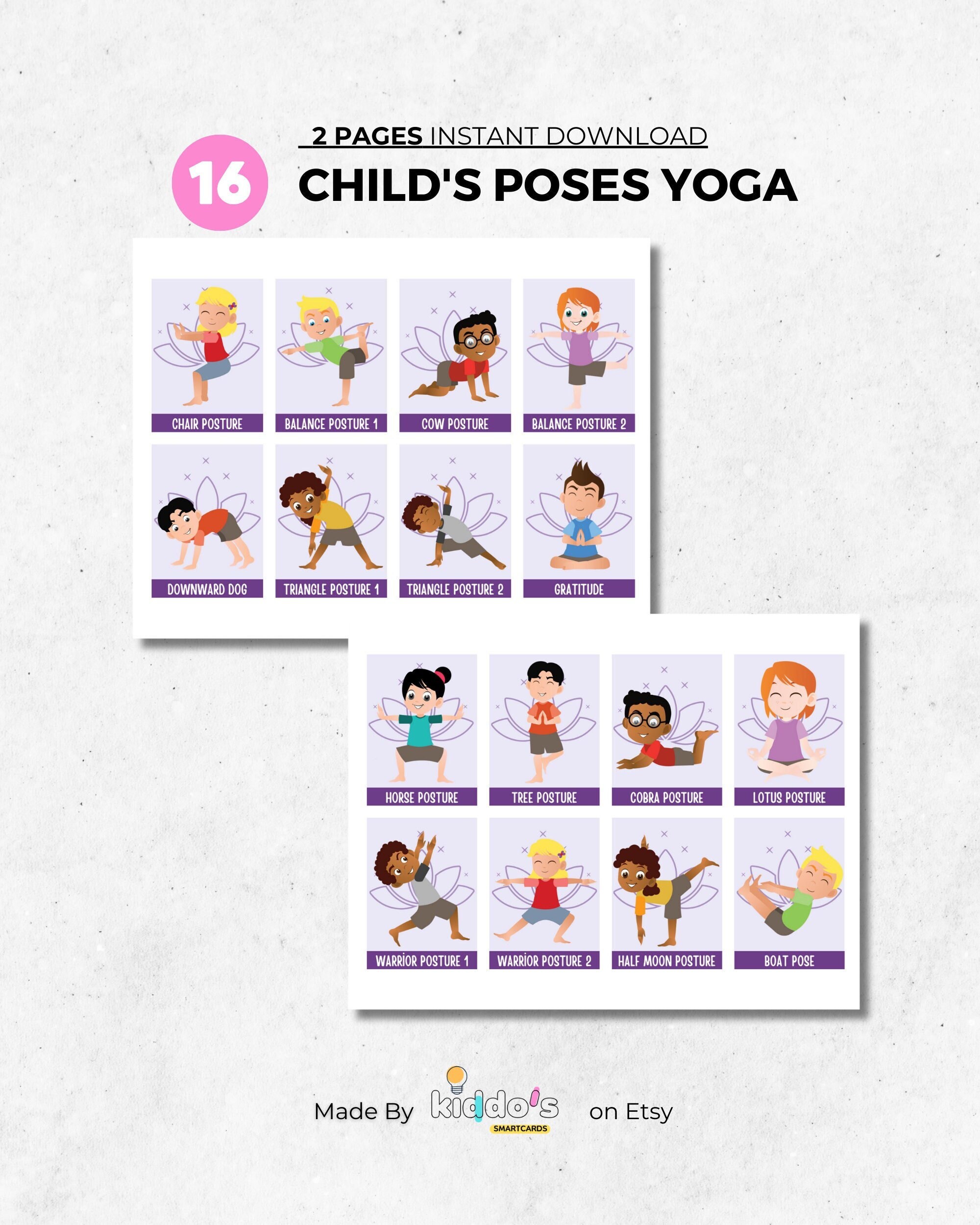 YOGA, Kids Yoga, Yoga Flashcards, Printable Flascard, Yoga Pose, Child ...