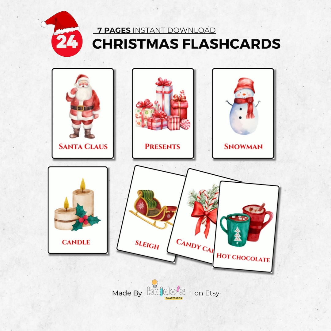 Christmas Flashcards, Printable Flashcard, Gift for Kids, Christmas ...