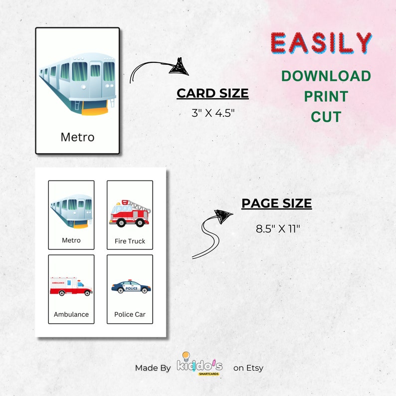 Vehicles Flashcards, Montessori Cards, Vehicles Cards, Transportation ...