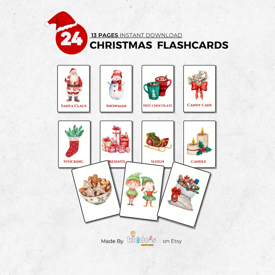 Christmas Flashcards, Printable Flashcards, Christmas Gift, Christmas ...