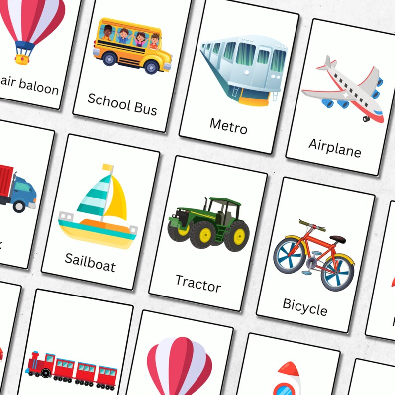 Vehicles Flashcards, Montessori Cards, Vehicles Cards, Transportation ...