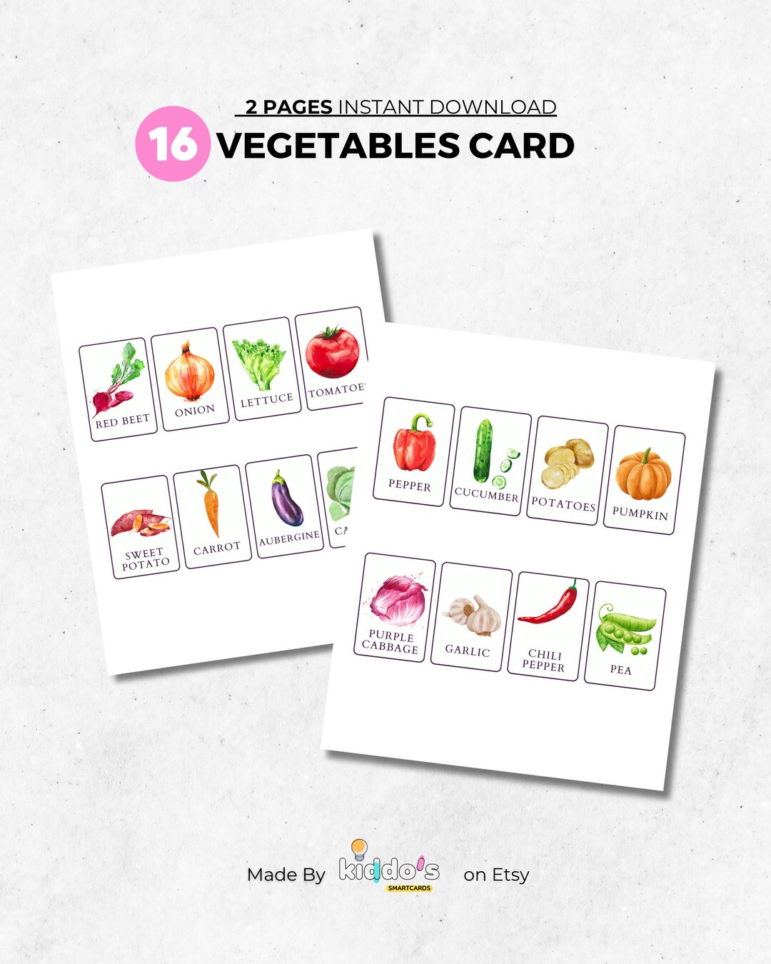 VEGETABLES, Flashcards, Printable Cards, A4 and Letter Size, Preschool ...