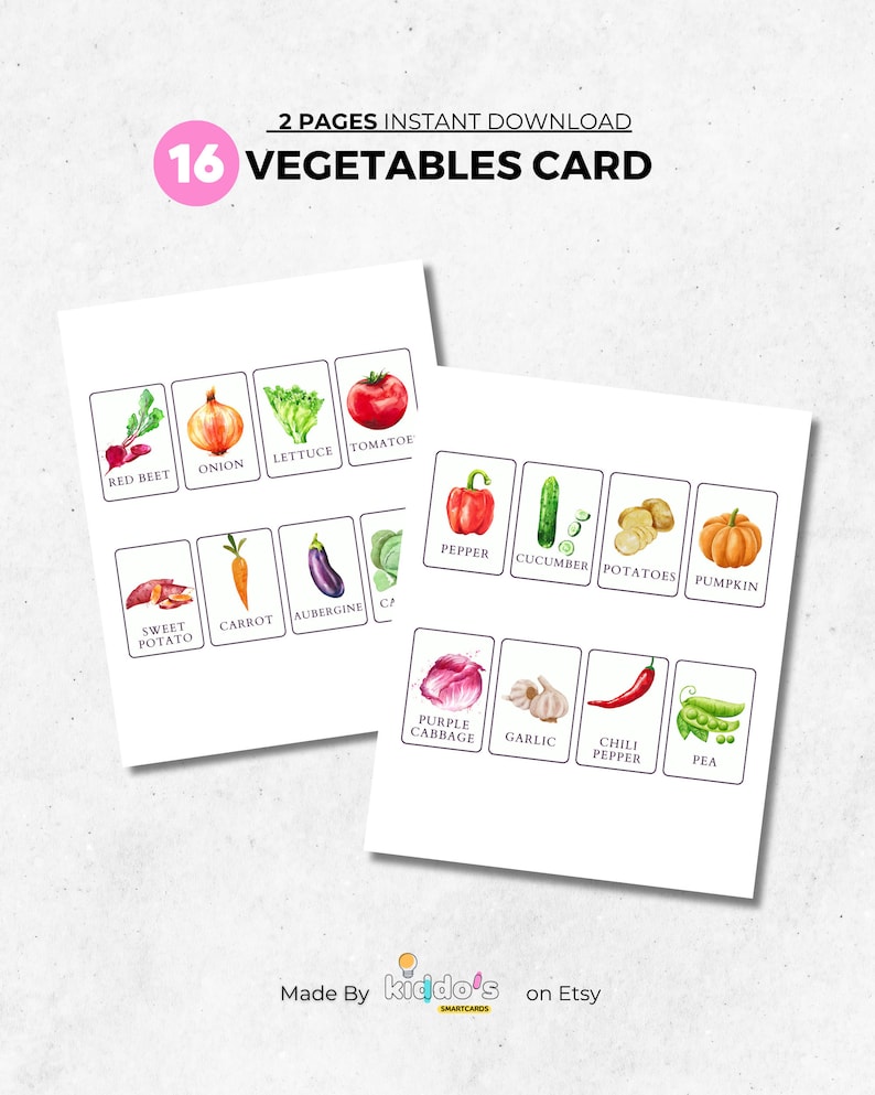 VEGETABLES, Flashcards, Printable Cards, A4 and Letter Size, Preschool ...