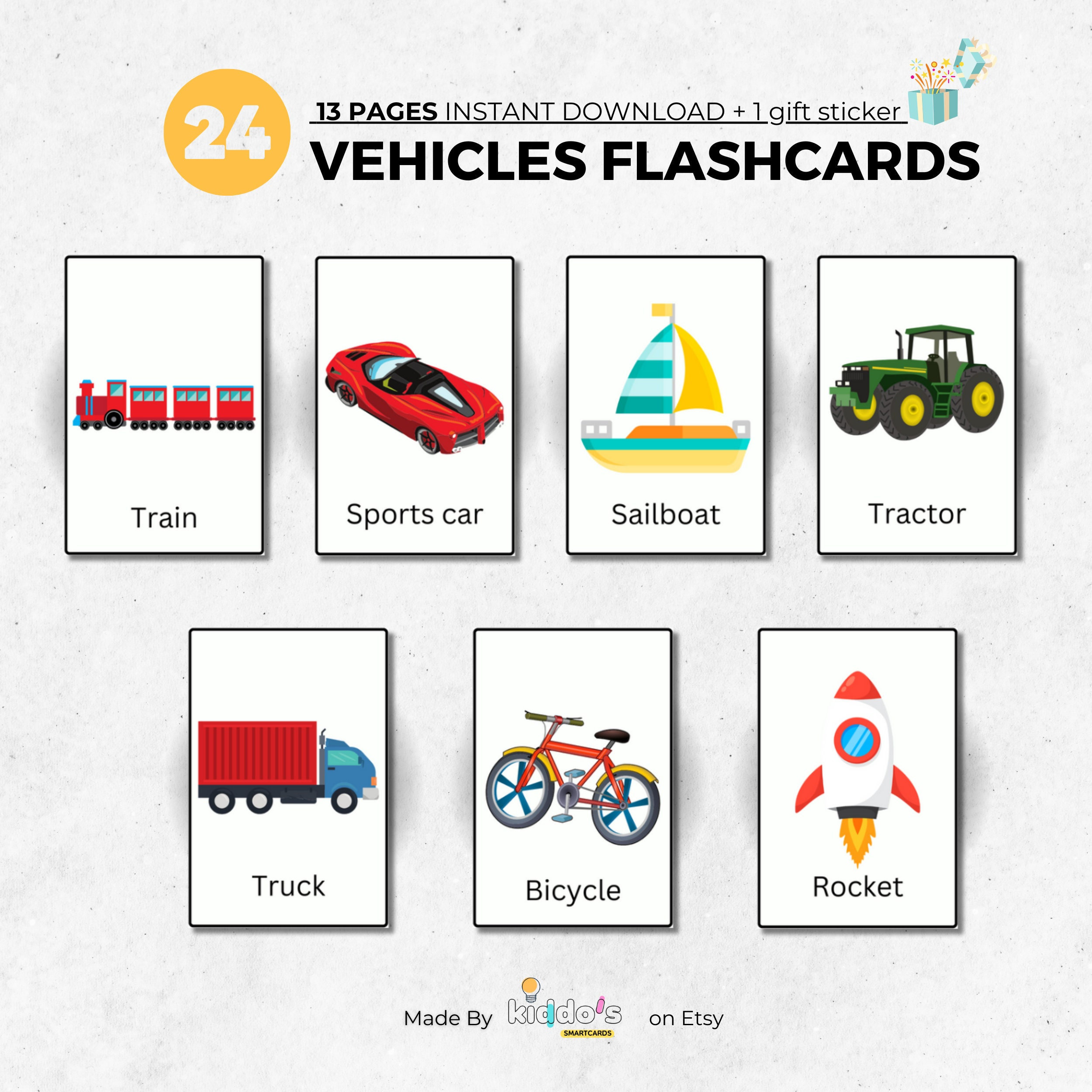 Vehicles Flashcards, Montessori Cards, Vehicles Cards, Transportation ...