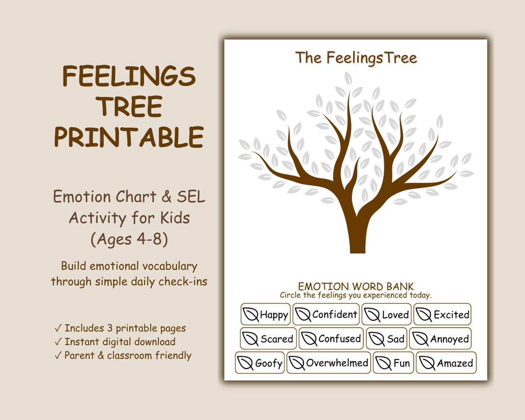 Emotion Chart Printable for Kids Ages 4-8 | Feelings Tree Worksheet ...