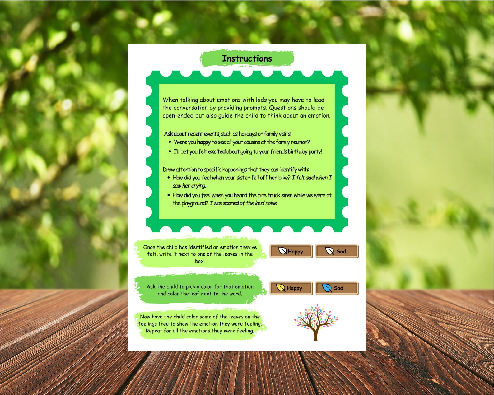 Printable Feelings Tree Activity for Children, Printable CBT Activity ...