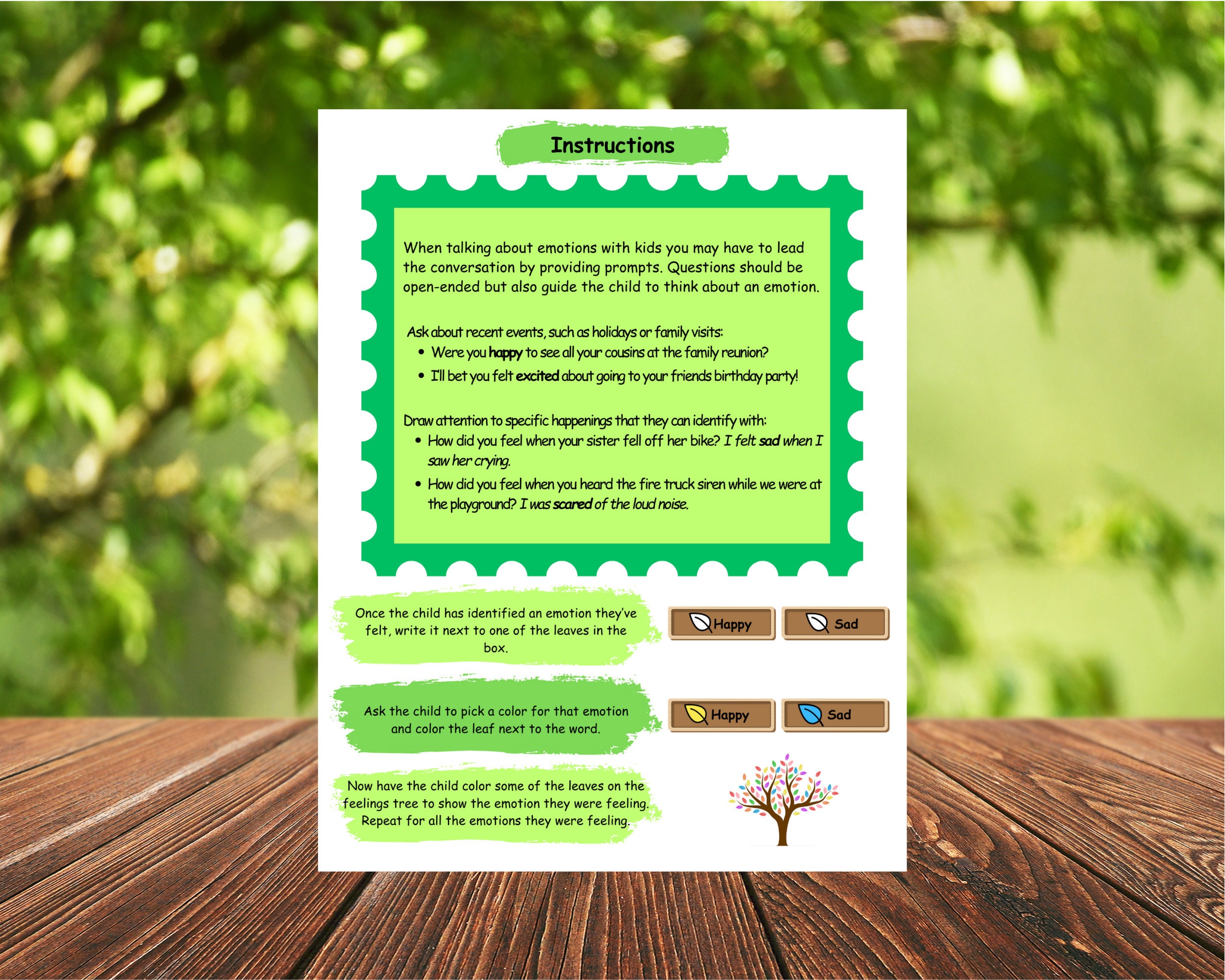 Printable Feelings Tree Activity for Children, Printable CBT Activity ...