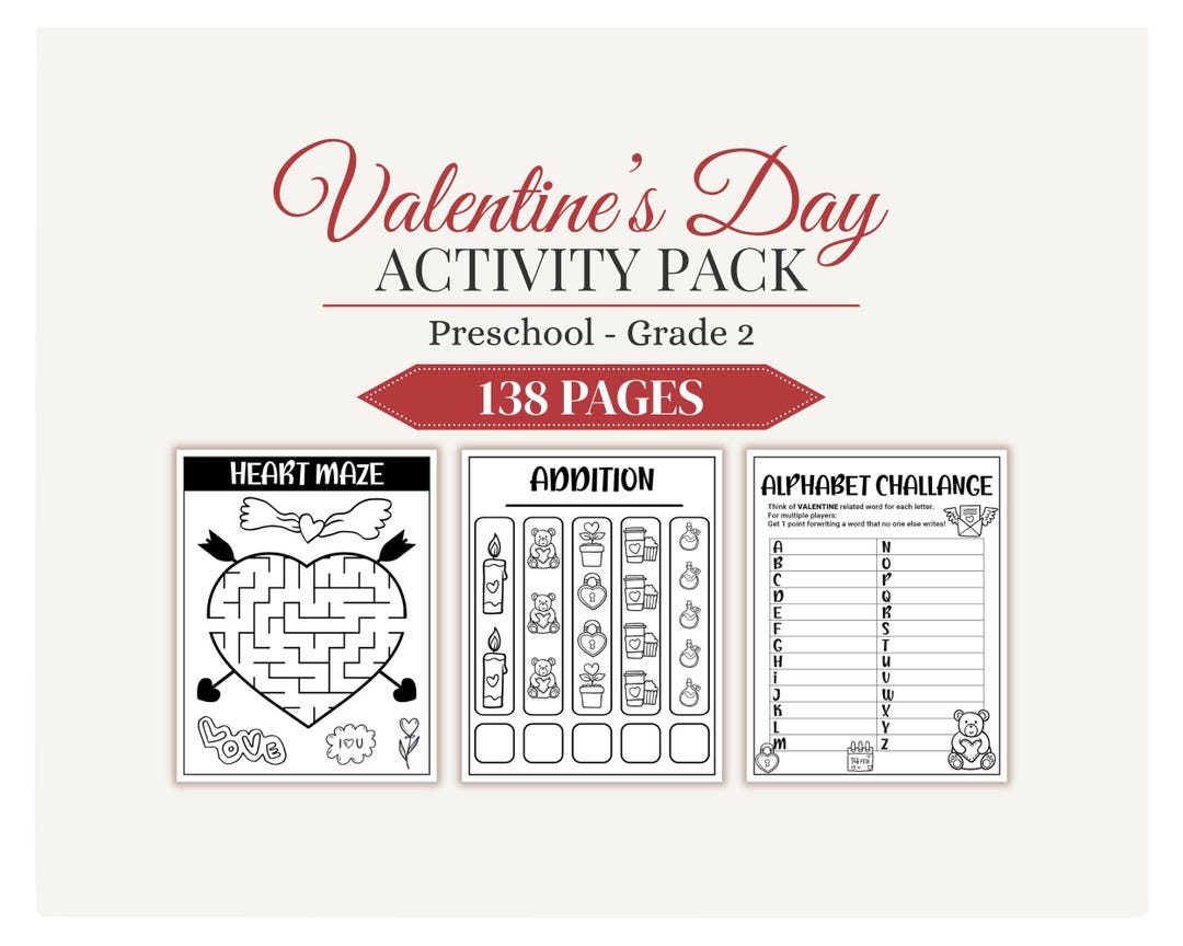 Valentine’s Day Activity Pack Printable for Kids | Preschool–grade 2 ...