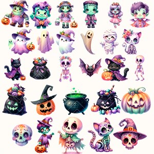 Cute Halloween Watercolor Clipart Bundle, Pumpkin Clipart, Halloween ...