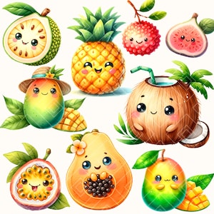 Cute Fruits Clipart, Summer Fruits Clipart, Cute Fruit PNG, Transparent ...