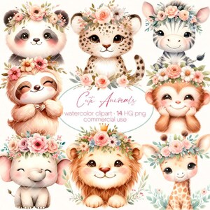 Watercolor Safari Animals Clipart Bundle: 123 PNG Illustrations ...