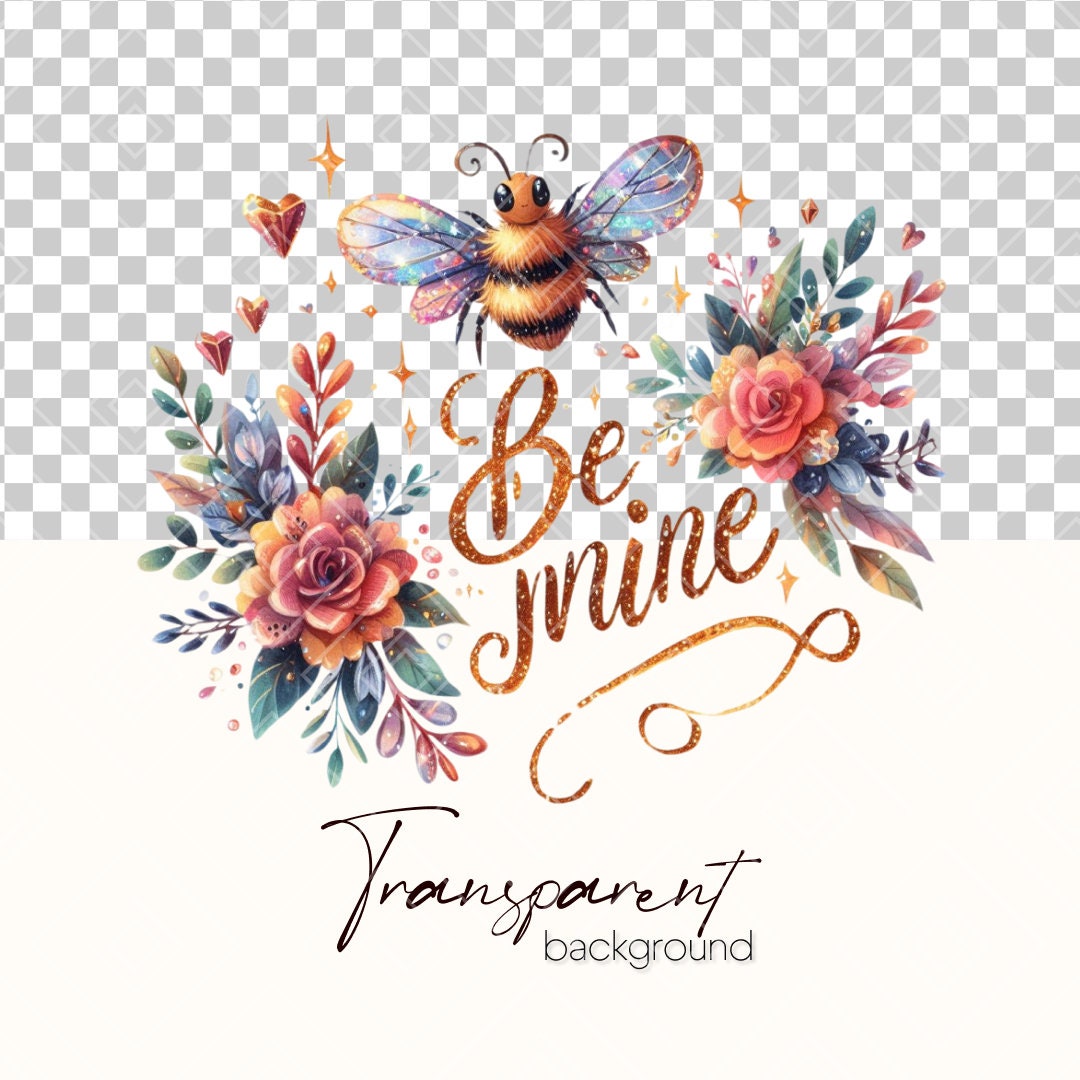 Watercolor Happy Valentines Day Clipart, Bee My Valentine Clipart ...