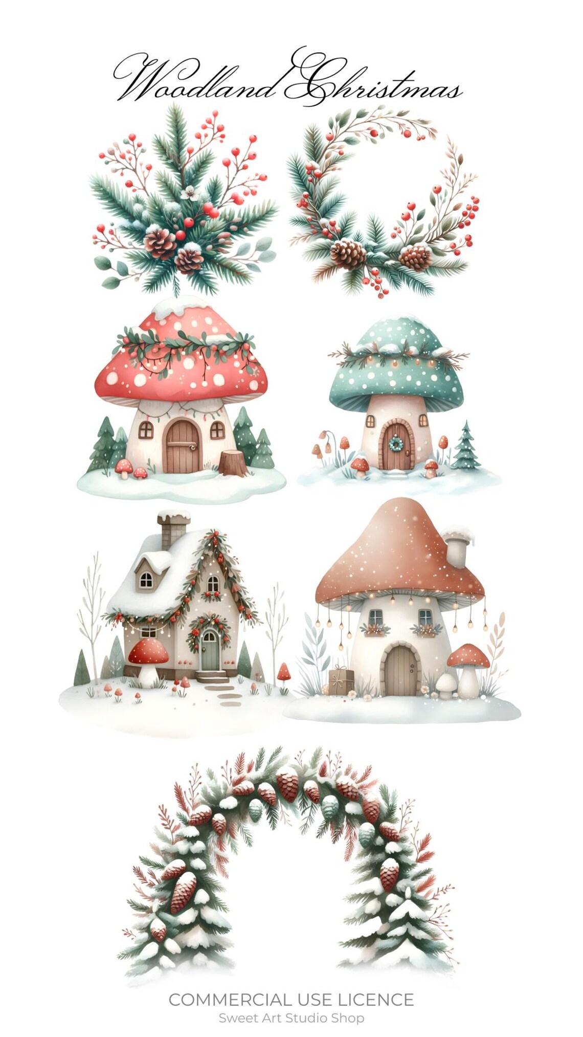 Woodland Christmas Clipart: Watercolor Animals, Forest Decor (38 PNG ...