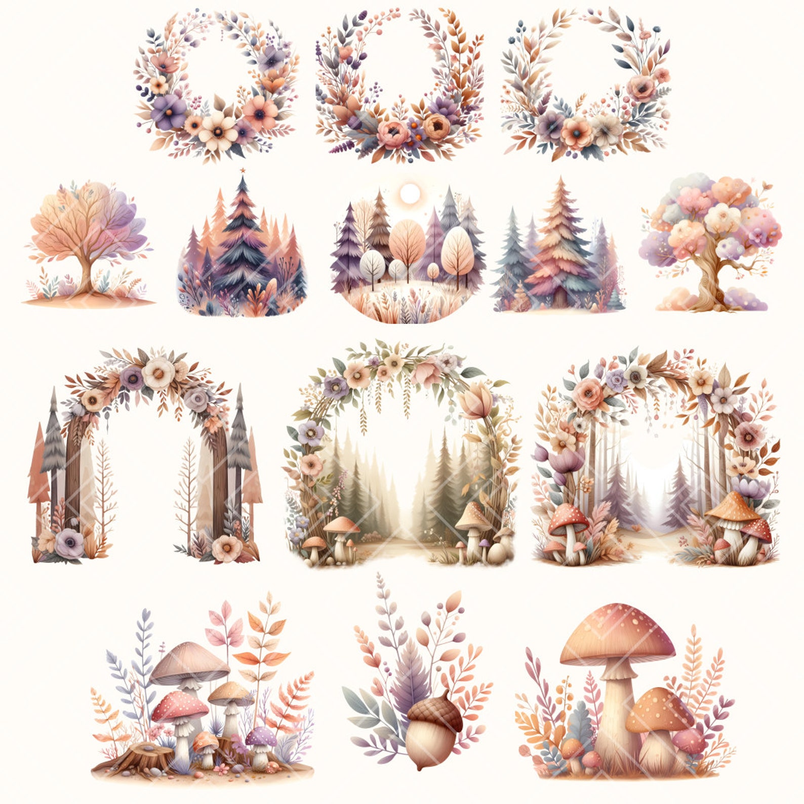 Boho Woodland Animals Clipart Watercolor Bundle, Watercolor Animals ...