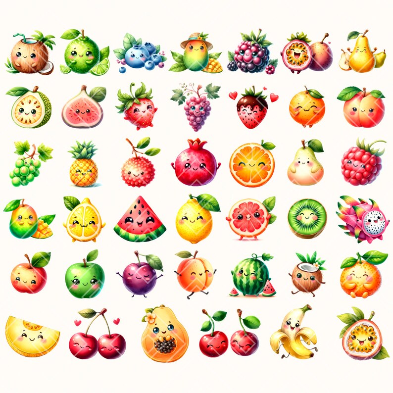 Cute Fruits Clipart, Summer Fruits Clipart, Cute Fruit PNG, Transparent ...