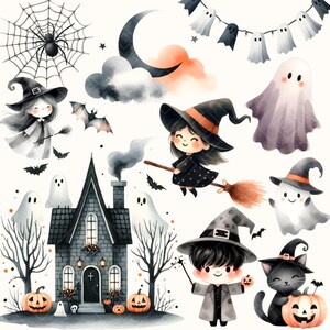 Cute Halloween Watercolor Clipart Bundle, Pumpkin Clipart, Halloween ...