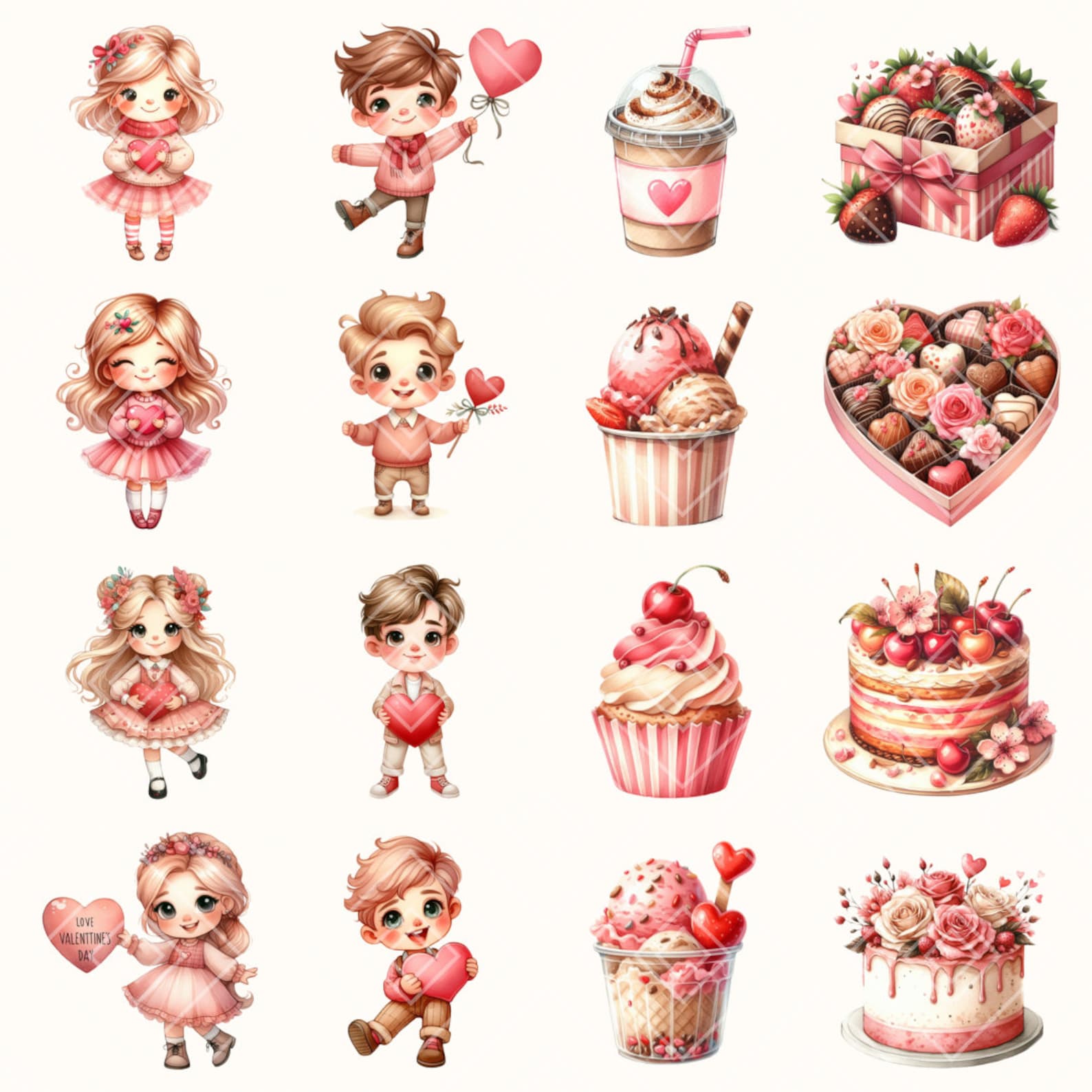 Watercolor Valentines Day Clipart, Sweet Valentine Clipart Bundle ...