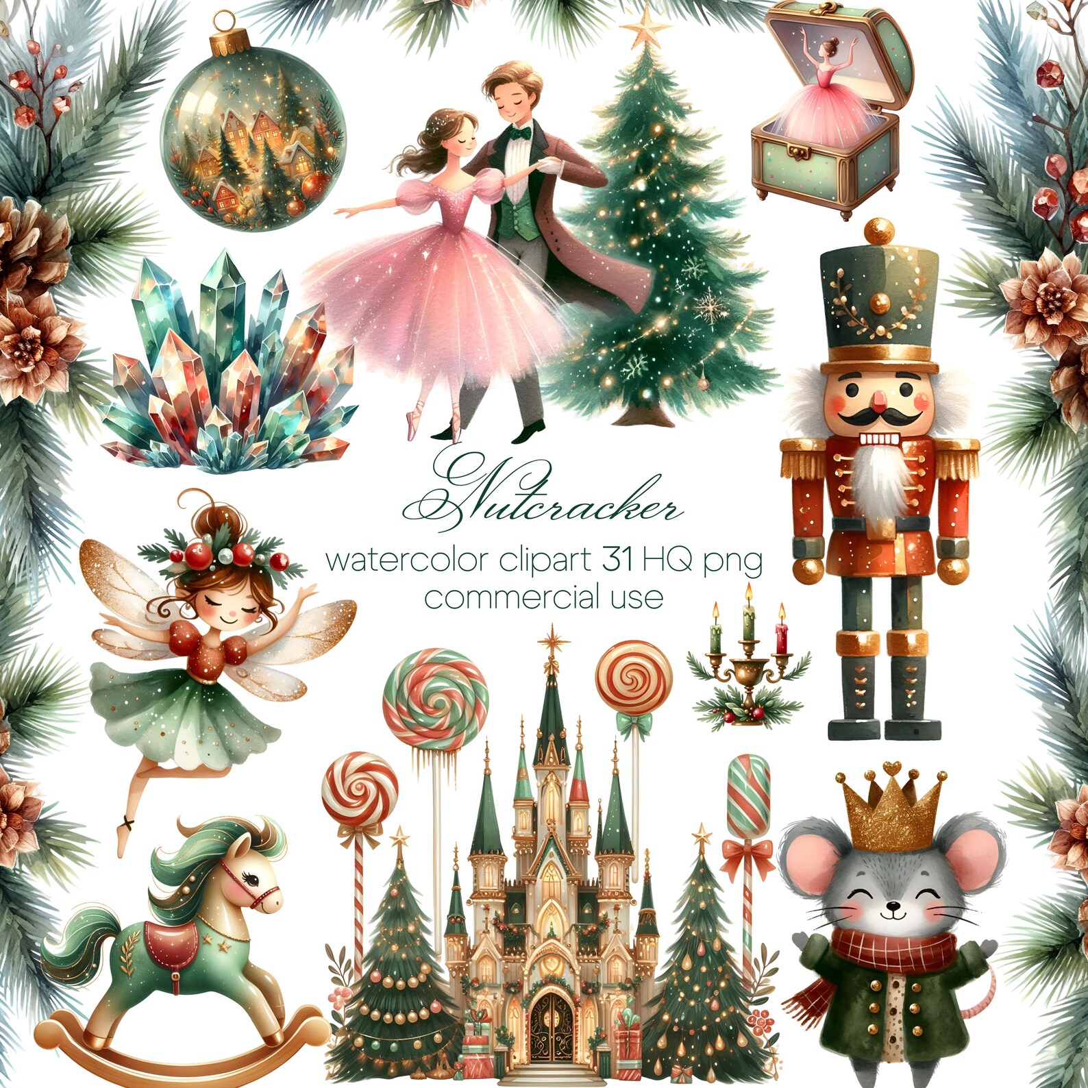 Nutcracker Christmas Clipart | Watercolor Ballet Dancer, Fairy, Mouse ...